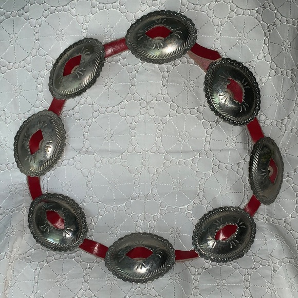 Vintage | Accessories | Vintage Concho Belt Red Leather Dring Closure 8 ...